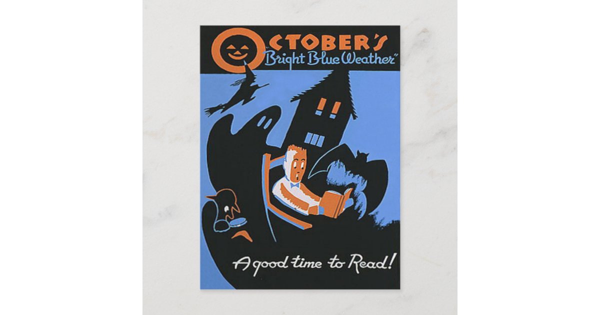 October Reading Library Halloween Poster Postcard | Zazzle