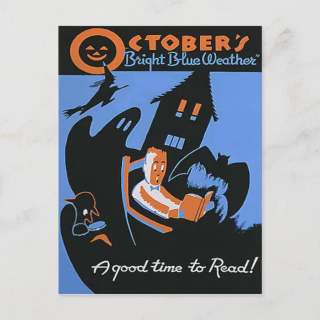 October Reading Library Halloween Poster Postcard | Zazzle
