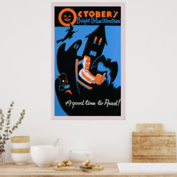 October Reading Library Halloween Vintage WPA Poster | Zazzle
