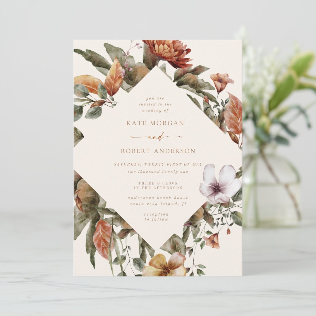 october tones autumn floral wedding invitation | Zazzle