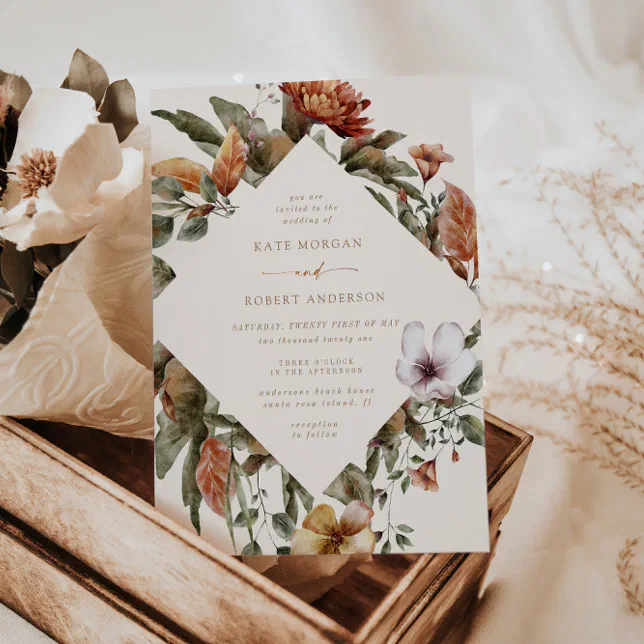 October Tones Autumn Floral Wedding Invitation | Zazzle
