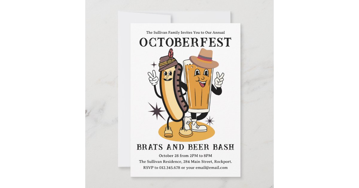 Octoberfest Brats and Beer Fall Party Retro Invitation | Zazzle