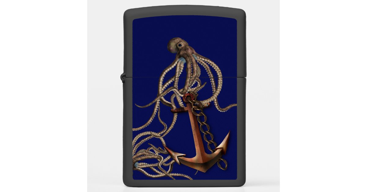 Octopus and Anchor on a deep dark blue sea Zippo Lighter | Zazzle