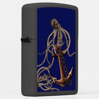 Octopus and Anchor on a deep dark blue sea Zippo Lighter | Zazzle