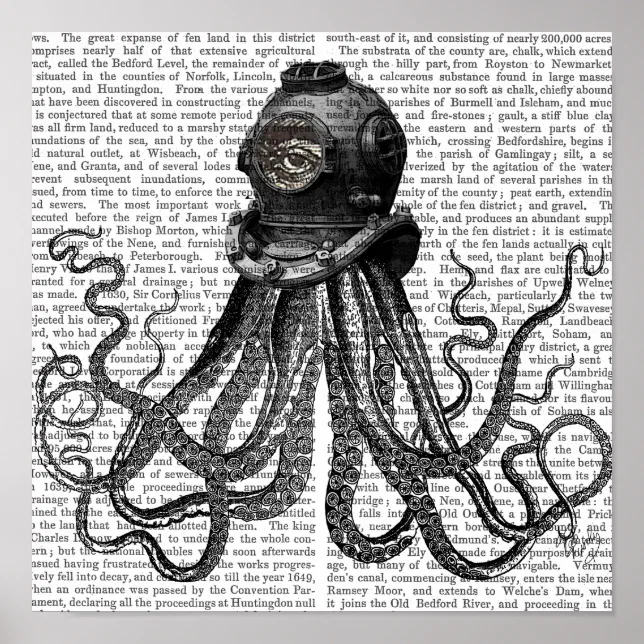 Octopus and Diving Helmet Poster | Zazzle