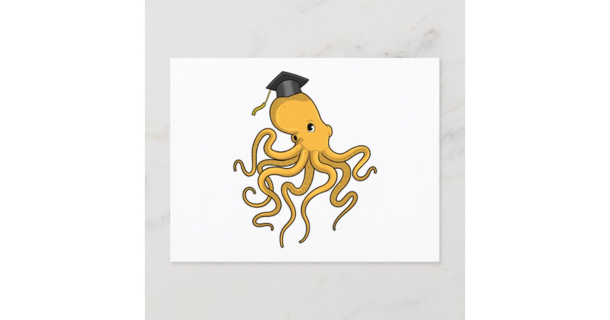 Octopus as Student with Diploma Postcard | Zazzle