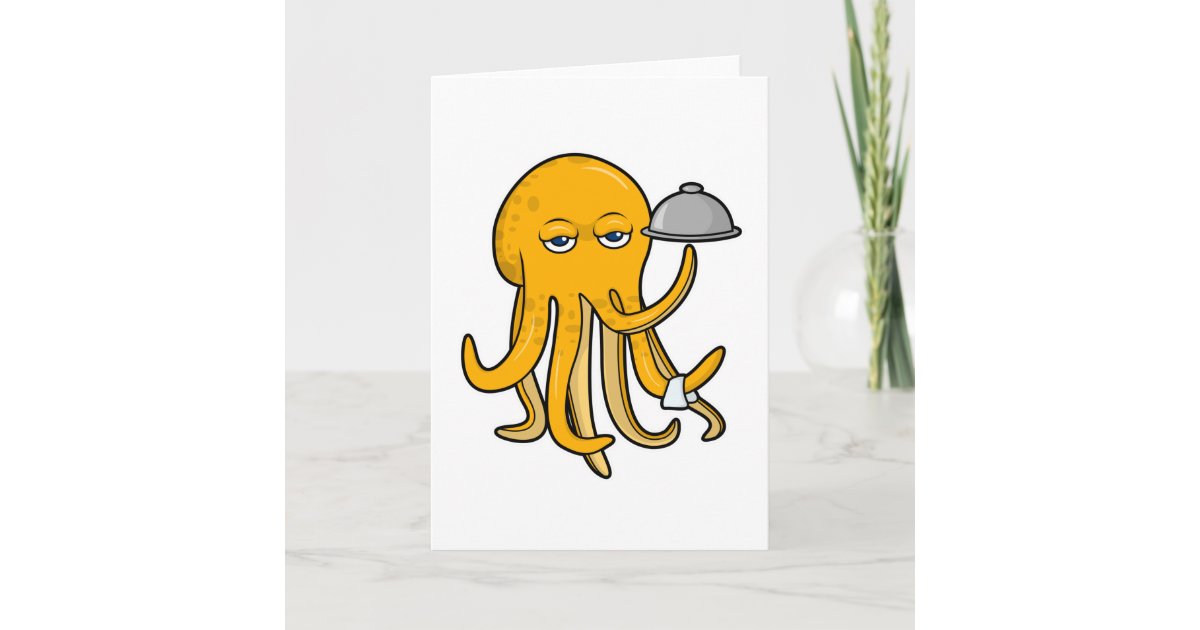 Octopus as Waiter with Serving towel Card | Zazzle