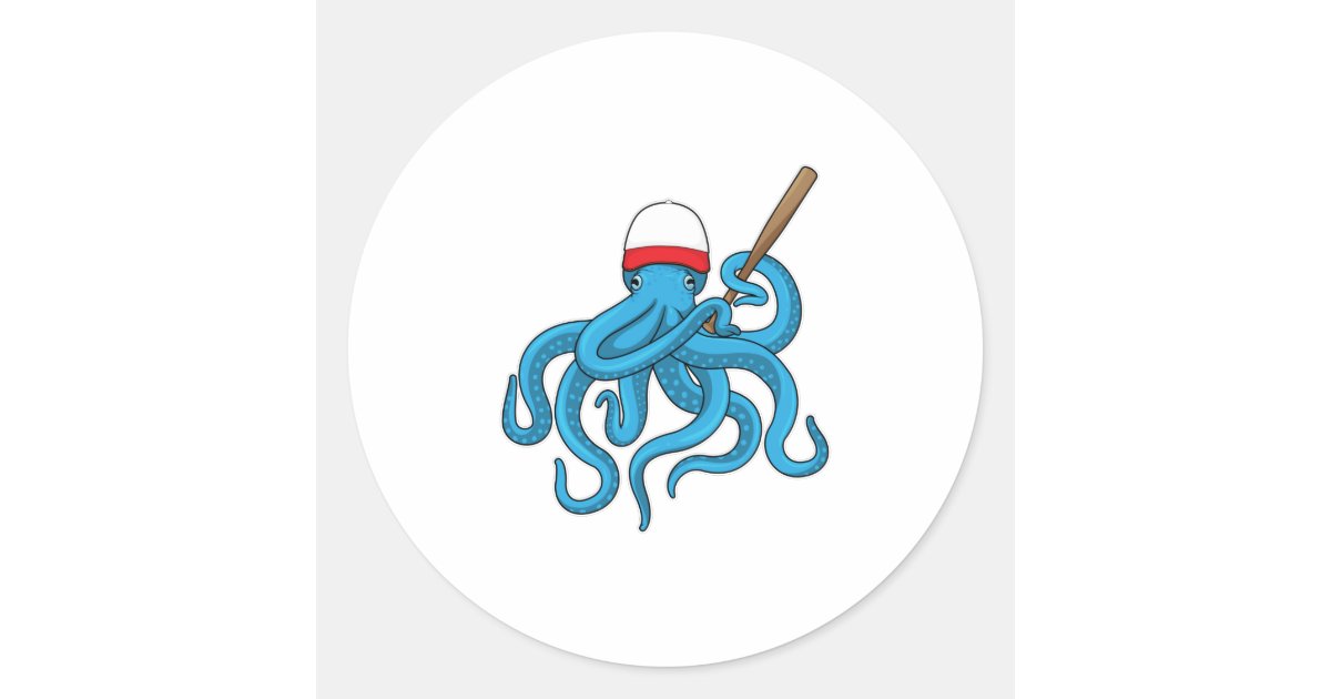 Octopus Baseball bat Baseball Classic Round Sticker | Zazzle