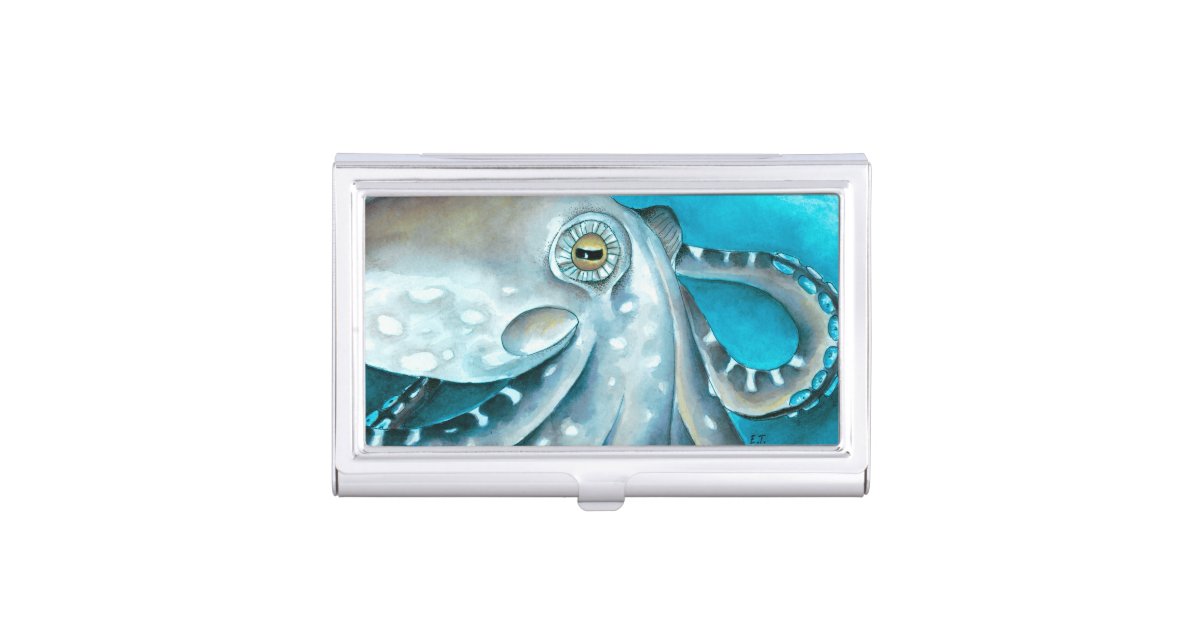 Octopus Blue Watercolor Detail Business Card Case | Zazzle