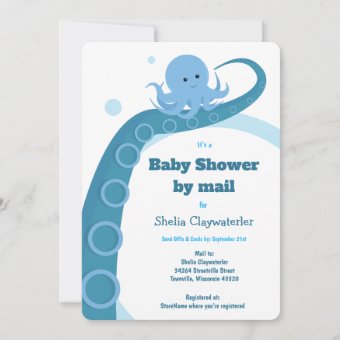 Octopus Blue White Baby Shower by Mail Invitation | Zazzle