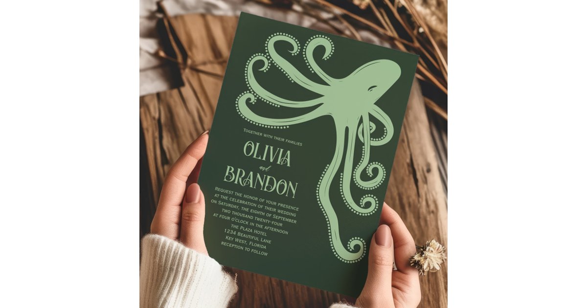Octopus Deep Sea Stylized Modern Wedding Invitation | Zazzle