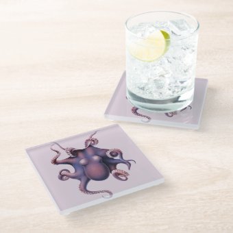Octopus Illustration Poster Glass Coaster | Zazzle