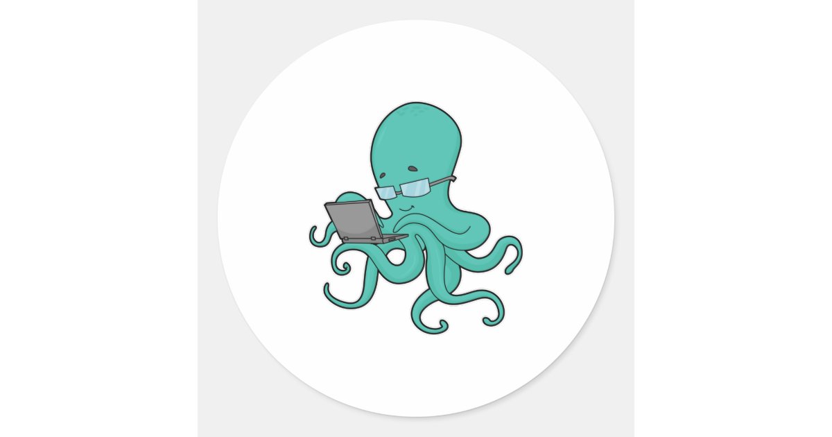 Octopus Laptop Classic Round Sticker | Zazzle