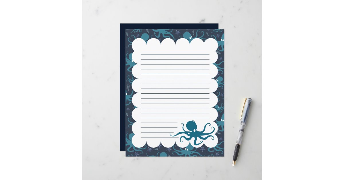Octopus lined stationery paper | Zazzle