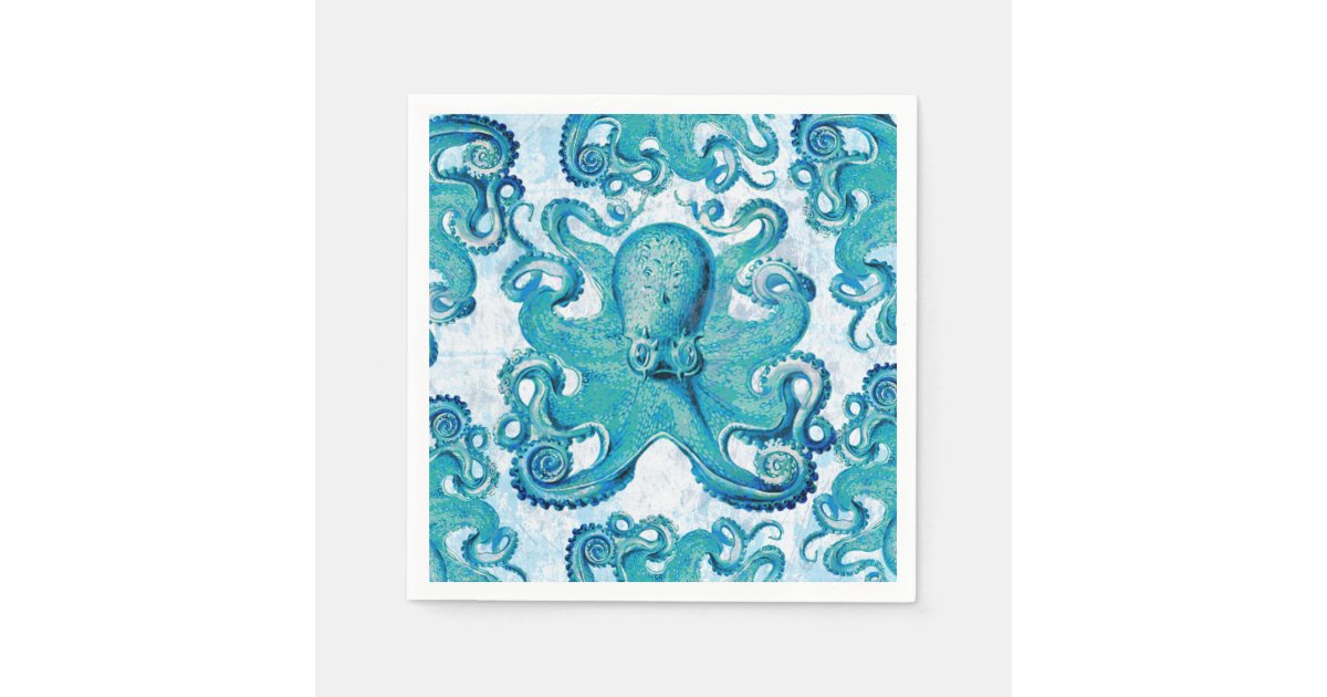 Octopus Marine Life Ocean Animals Beach Nautical Napkins | Zazzle