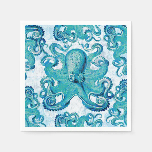 Octopus Marine Life Ocean Animals Beach Nautical Napkins | Zazzle