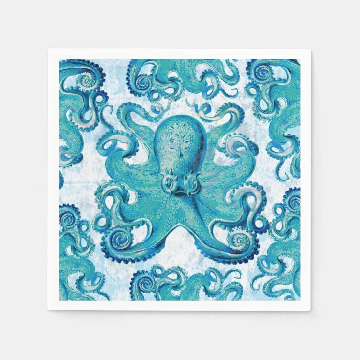 Octopus Marine Life Ocean Animals Beach Nautical Napkins | Zazzle