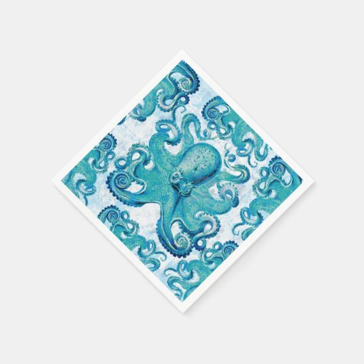 Octopus Marine Life Ocean Animals Beach Nautical Napkins | Zazzle