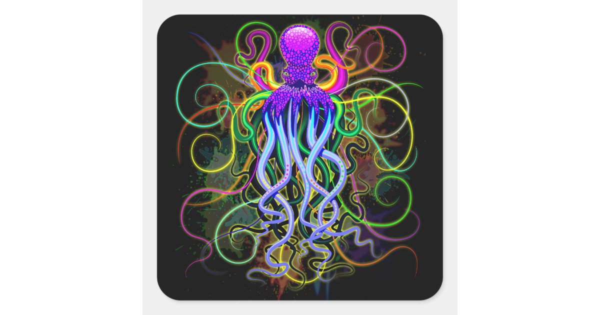 Octopus Psychedelic Luminescence Square Sticker | Zazzle