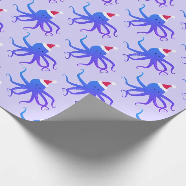 Octopus Santa Hat Purple Christmas Wrapping Paper | Zazzle