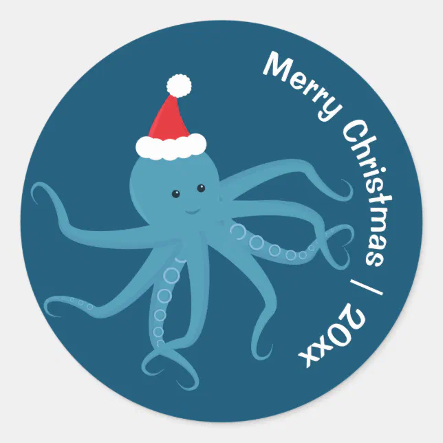 Octopus Santa Merry Christmas Classic Round Sticker | Zazzle