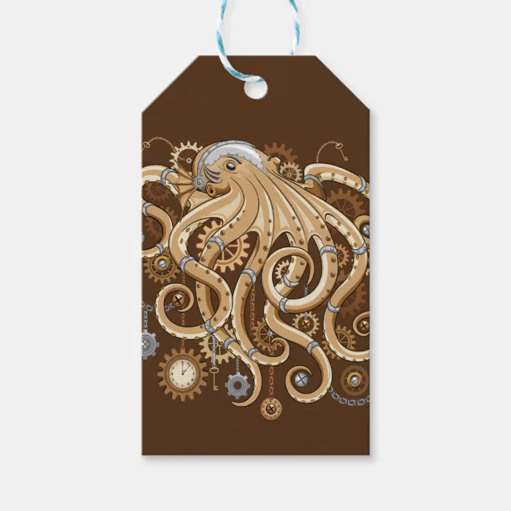 Octopus Steampunk Surreal Retro Style Machine Gift Tags | Zazzle