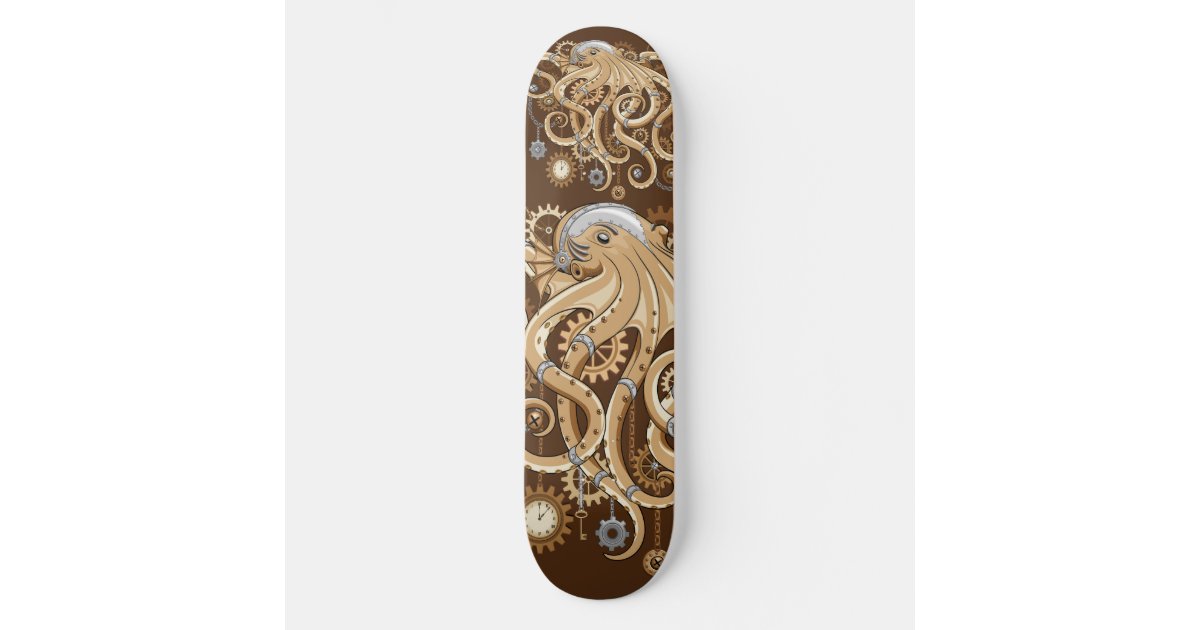 Octopus Steampunk Surreal Retro Style Machine Skateboard | Zazzle