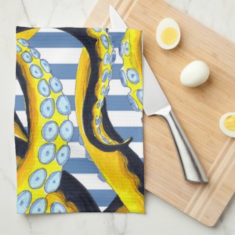 Octopus Tentacles Blue Stripes Kitchen Towel | Zazzle