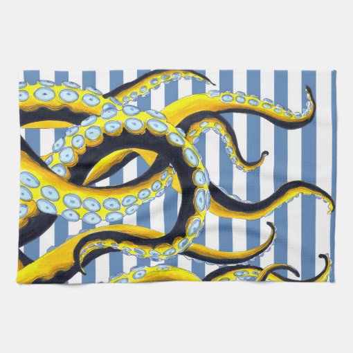 Octopus Tentacles Blue Stripes Kitchen Towel | Zazzle