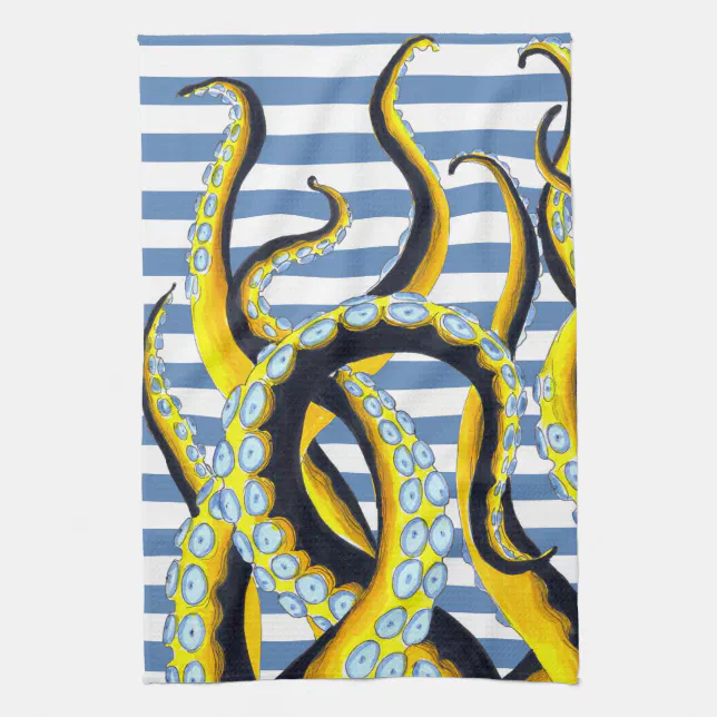 Octopus Tentacles Blue Stripes Kitchen Towel | Zazzle