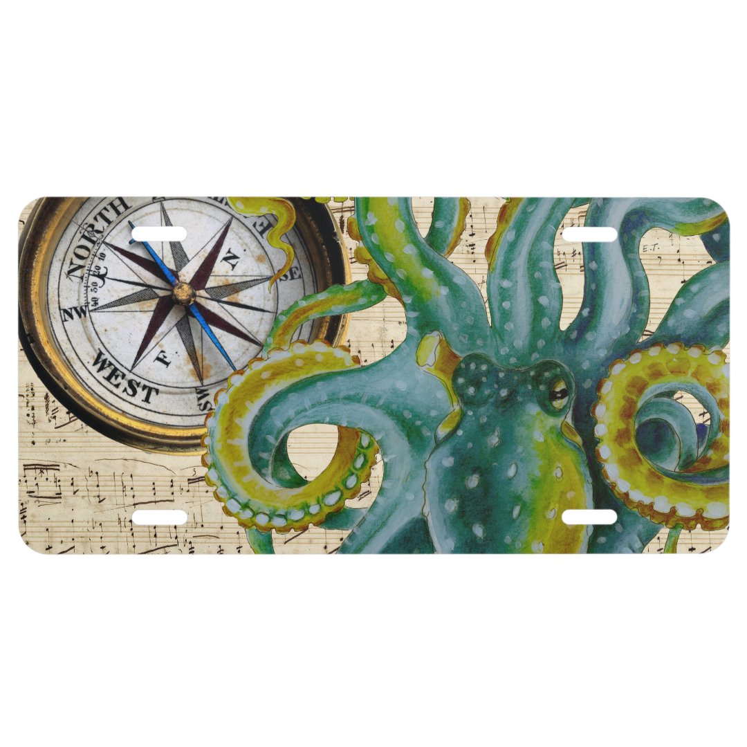 Octopus Tentacles Compass Music License Plate | Zazzle