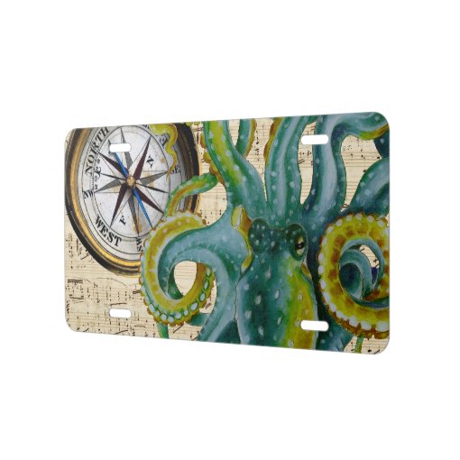 Octopus Tentacles Compass Music License Plate | Zazzle