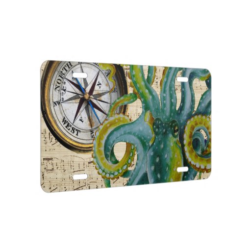 Octopus Tentacles Compass Music License Plate | Zazzle