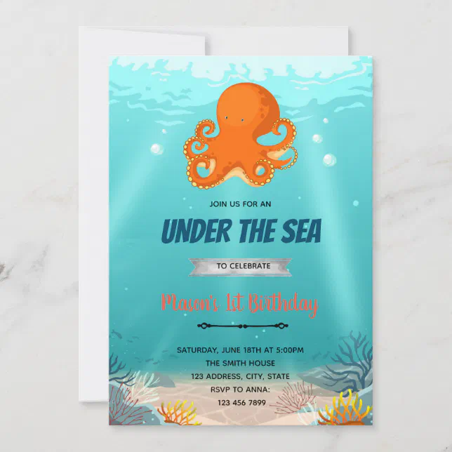 Octopus under the sea birthday invitation | Zazzle