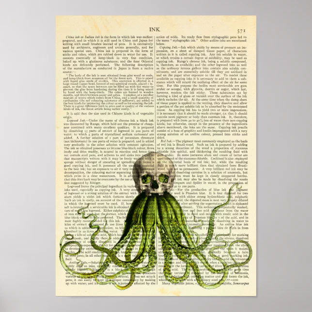 Octopus Wearing a Skull, Gothic, Horror, Squid Art Poster | Zazzle