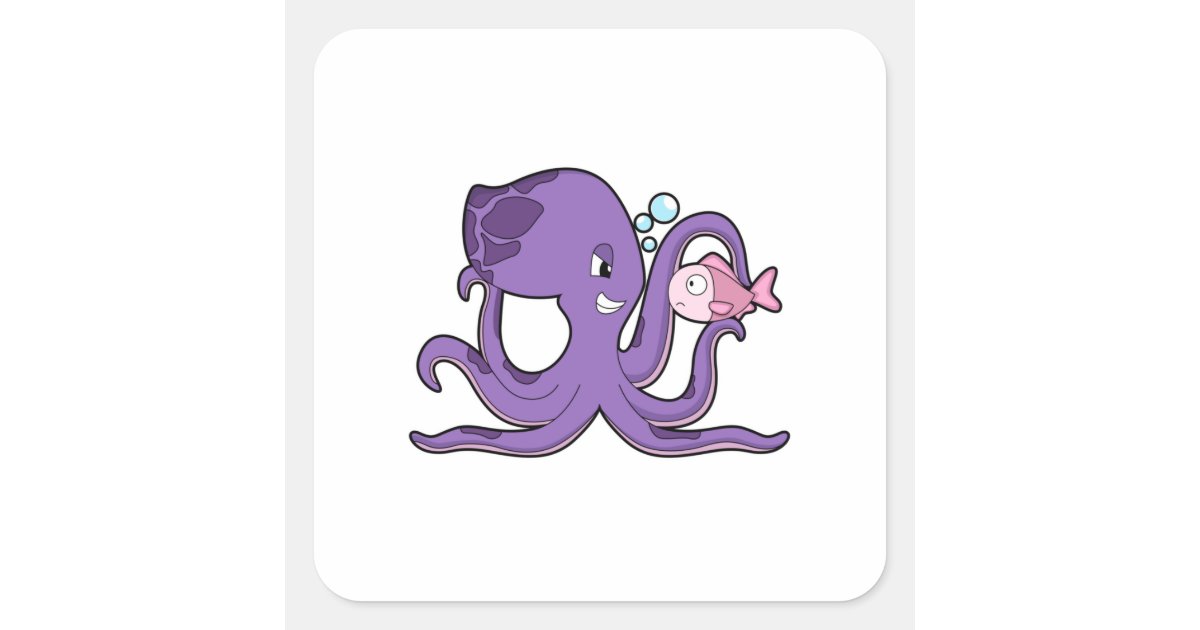 Octopus with Fish.PNG Square Sticker | Zazzle