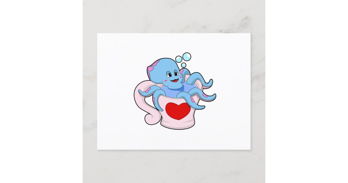 Octopus with Heart Cup.PNG Postcard | Zazzle