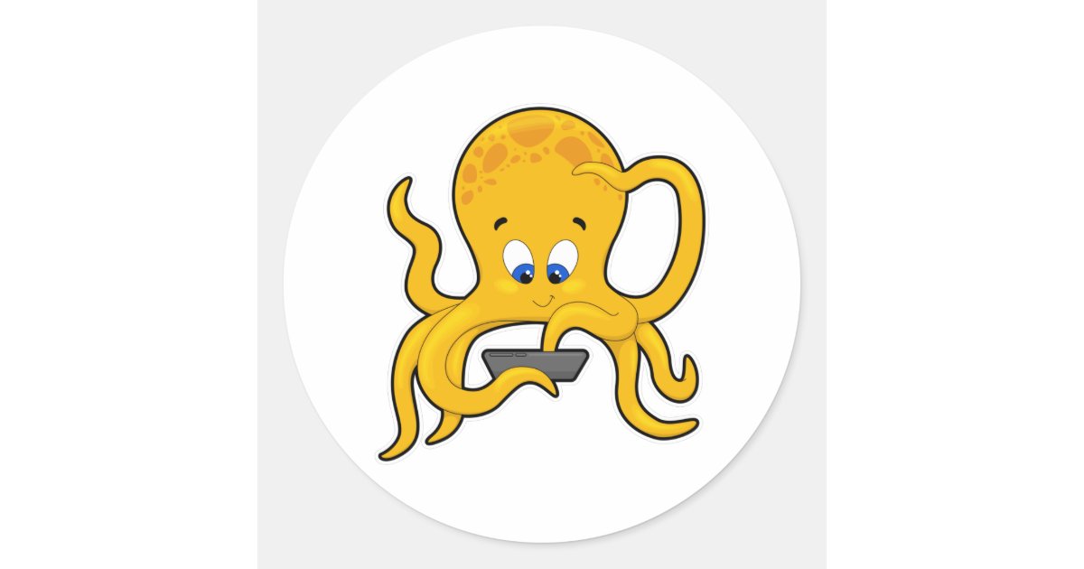 Octopus with Laptop Classic Round Sticker | Zazzle