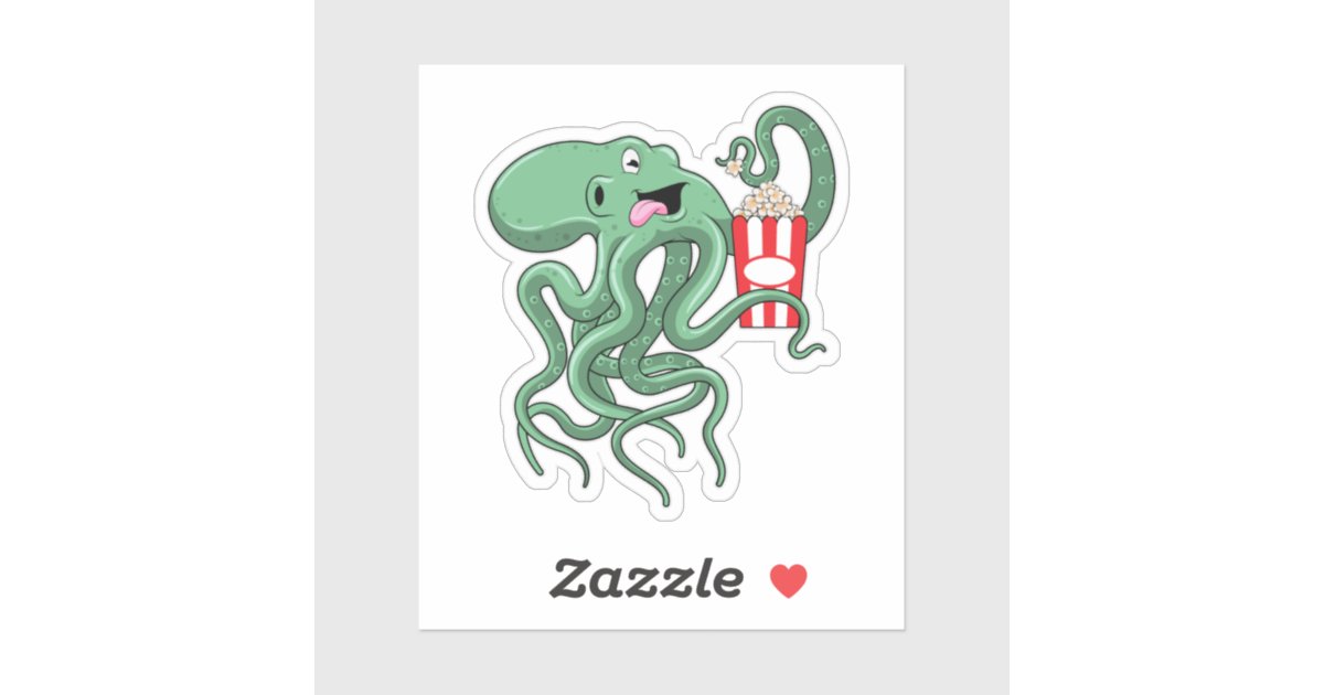 Octopus with Popcorn Sticker | Zazzle