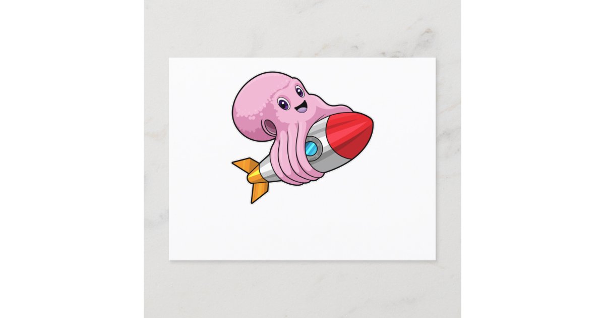 Octopus with Rocket Postcard | Zazzle