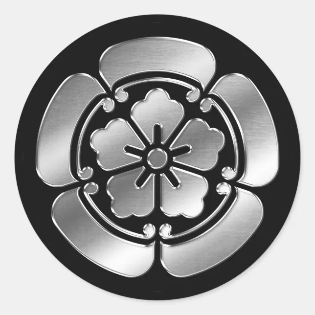 Oda Clan Kamon Silver Chrome Classic Round Sticker | Zazzle