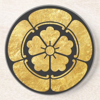 Oda Mon Japanese samurai clan faux gold on black Coaster | Zazzle