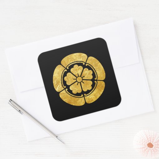 Oda Mon Japanese samurai clan faux gold on black Square Sticker | Zazzle