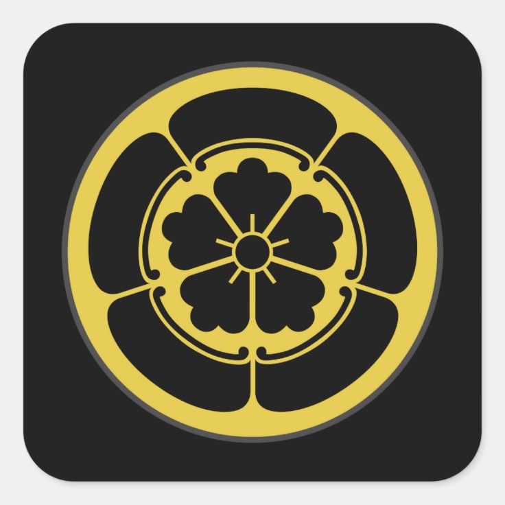 Oda Mon Japanese samurai clan gold on black Square Sticker | Zazzle
