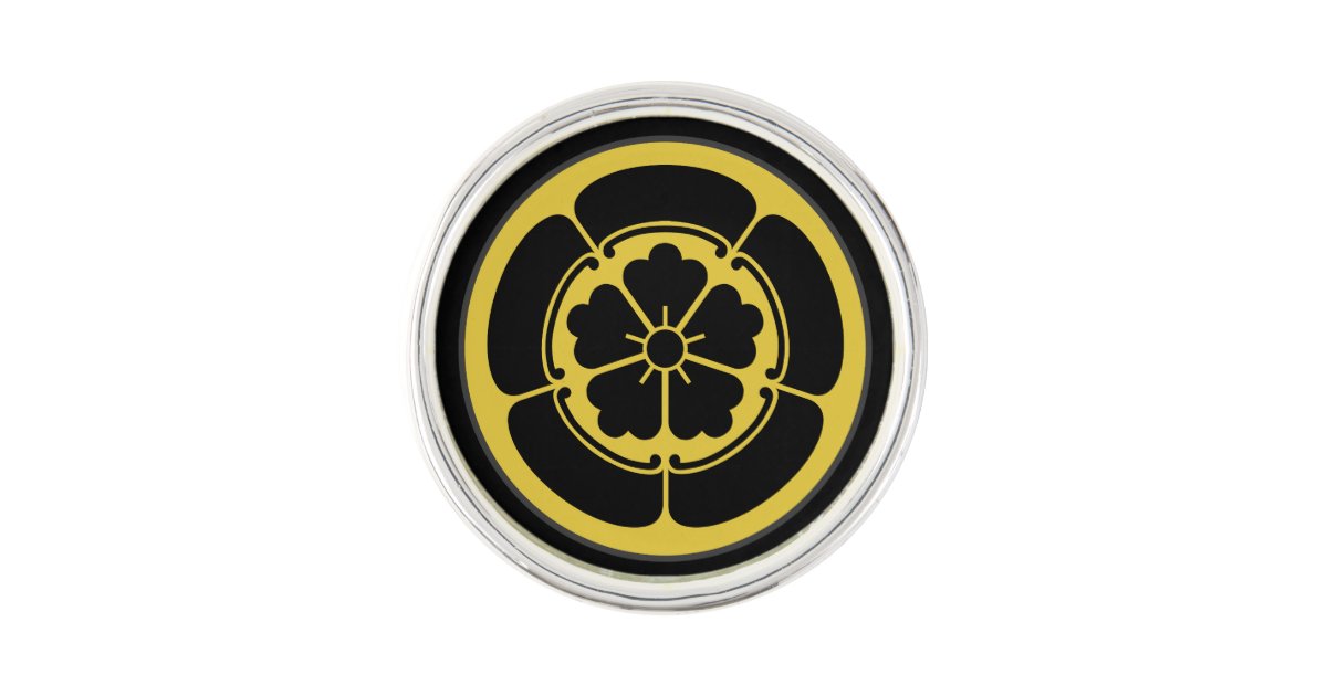 Oda Mon Japanese samurai clan yellow on black Pin | Zazzle
