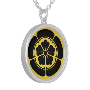 Oda Mon Japanese samurai clan yellow on black Silver Plated Necklace ...