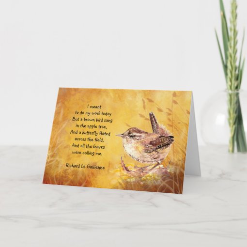 "Ode to Spring" Watercolor Brown Bird Poem Card | Zazzle