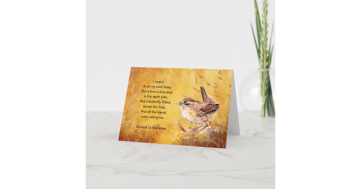 "Ode to Spring" Watercolor Brown Bird Poem Card | Zazzle