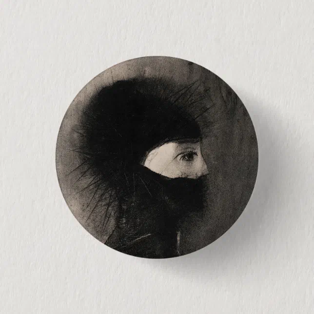 Odilon Redon. Armor. Dark woman face. Symbolism Button | Zazzle