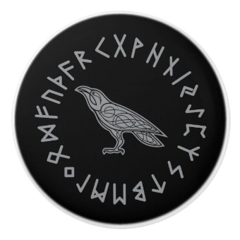 Odin Raven Crow Viking Mythology runes runic Ceramic Knob | Zazzle